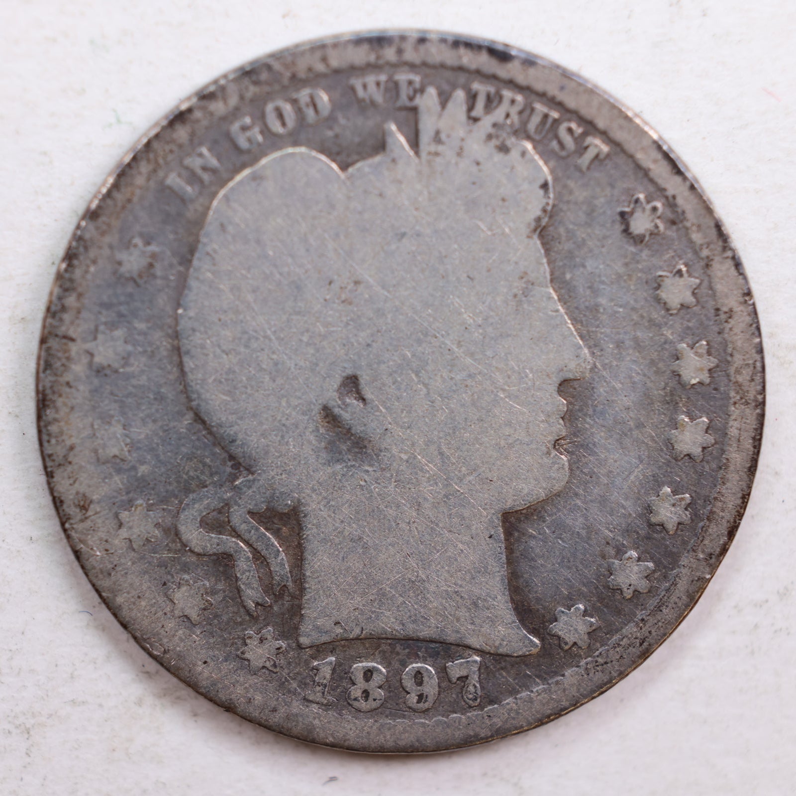 1897-S Barber Quarter, About Good Semi-Key Date, Circulated Coin, Stor