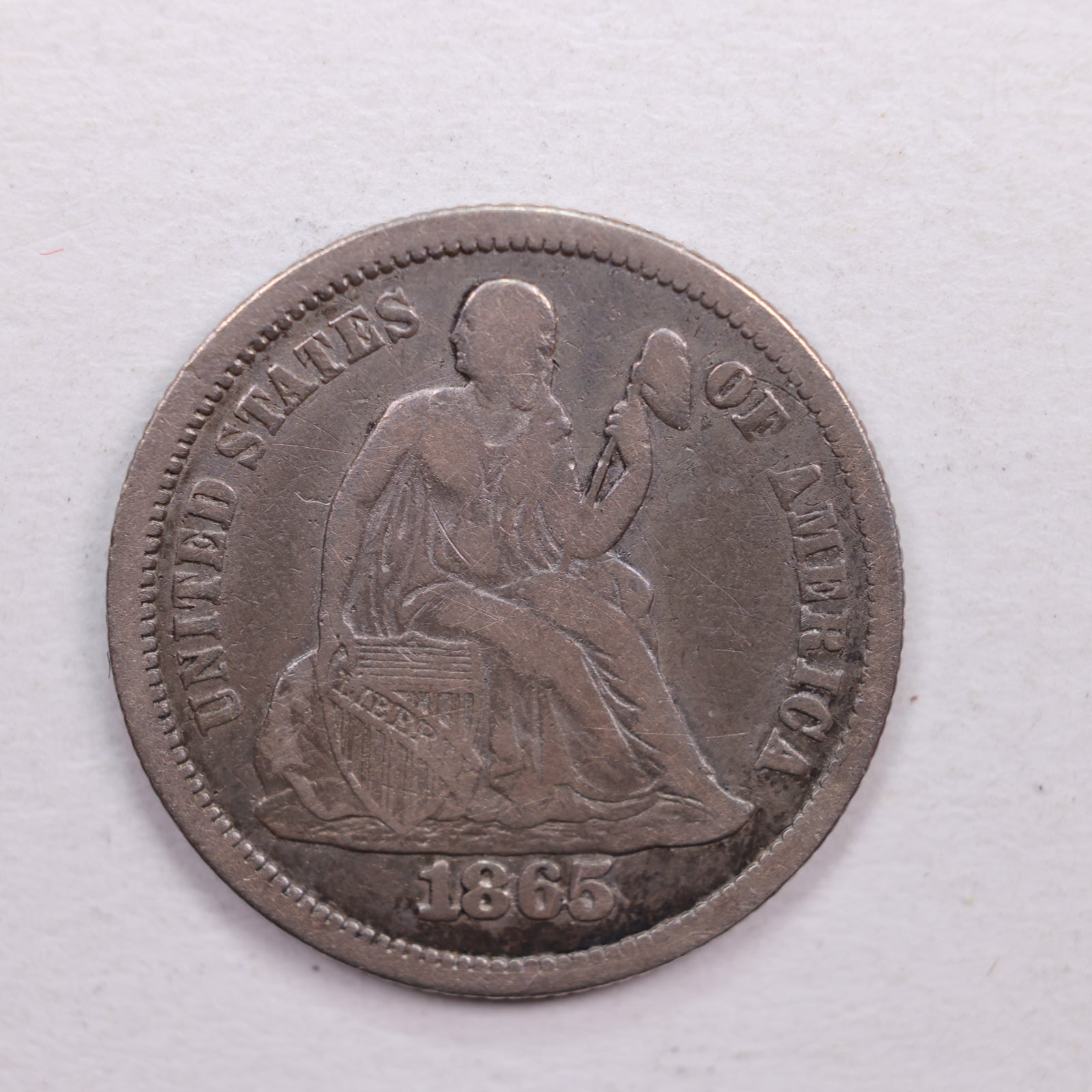 1865 Seated Liberty Dime., Very Fine Circulated Coin., Store Sale #DE0