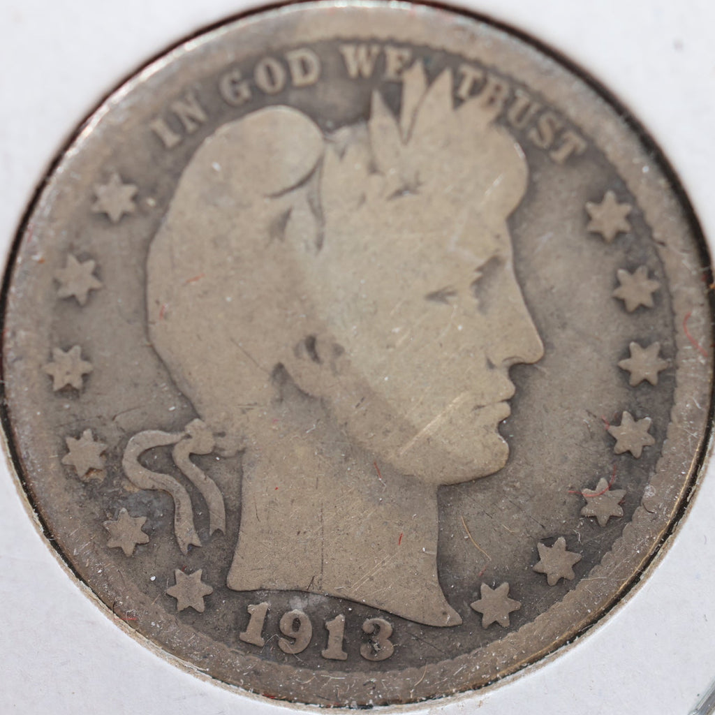 1913-S Barber Quarter, Good+ Circulated Coin, Store #QR937