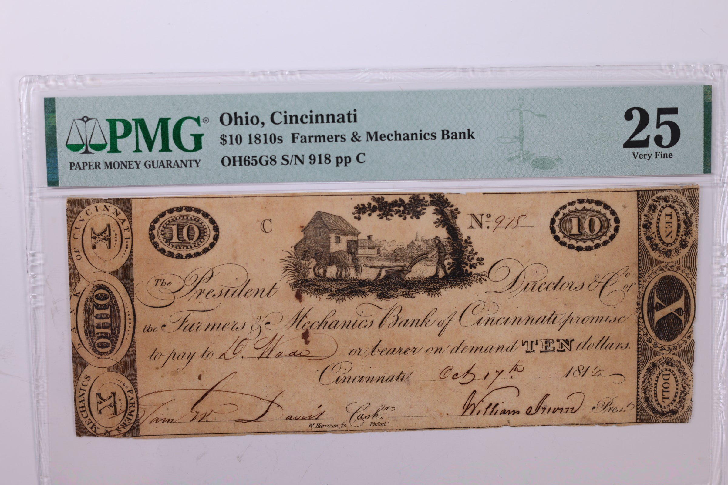 1816 $10., Obsolete Currency., Cincinnati, OH., PMG VF-25., Store #GOH