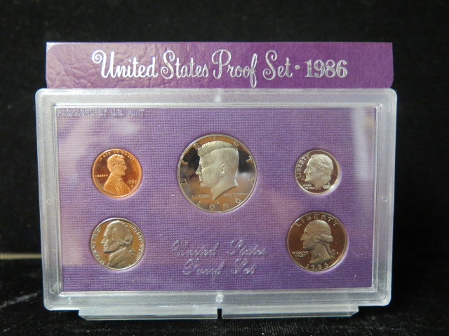 1986 Proof Set, 5 Coin Proof Set, Encased in Original Government Packa